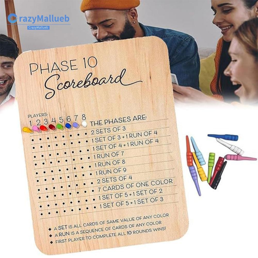 Wooden Phase 10 Score Board W/8 Colored Pegs Phase 10 Scoreboard and ...