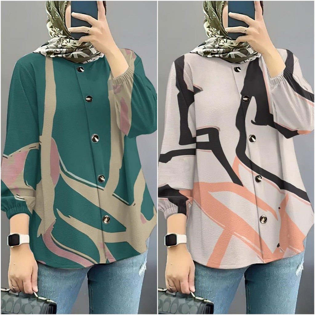 2024 baju blouse muslimah style Daily O-neck blouse labuh muslimah plus ...
