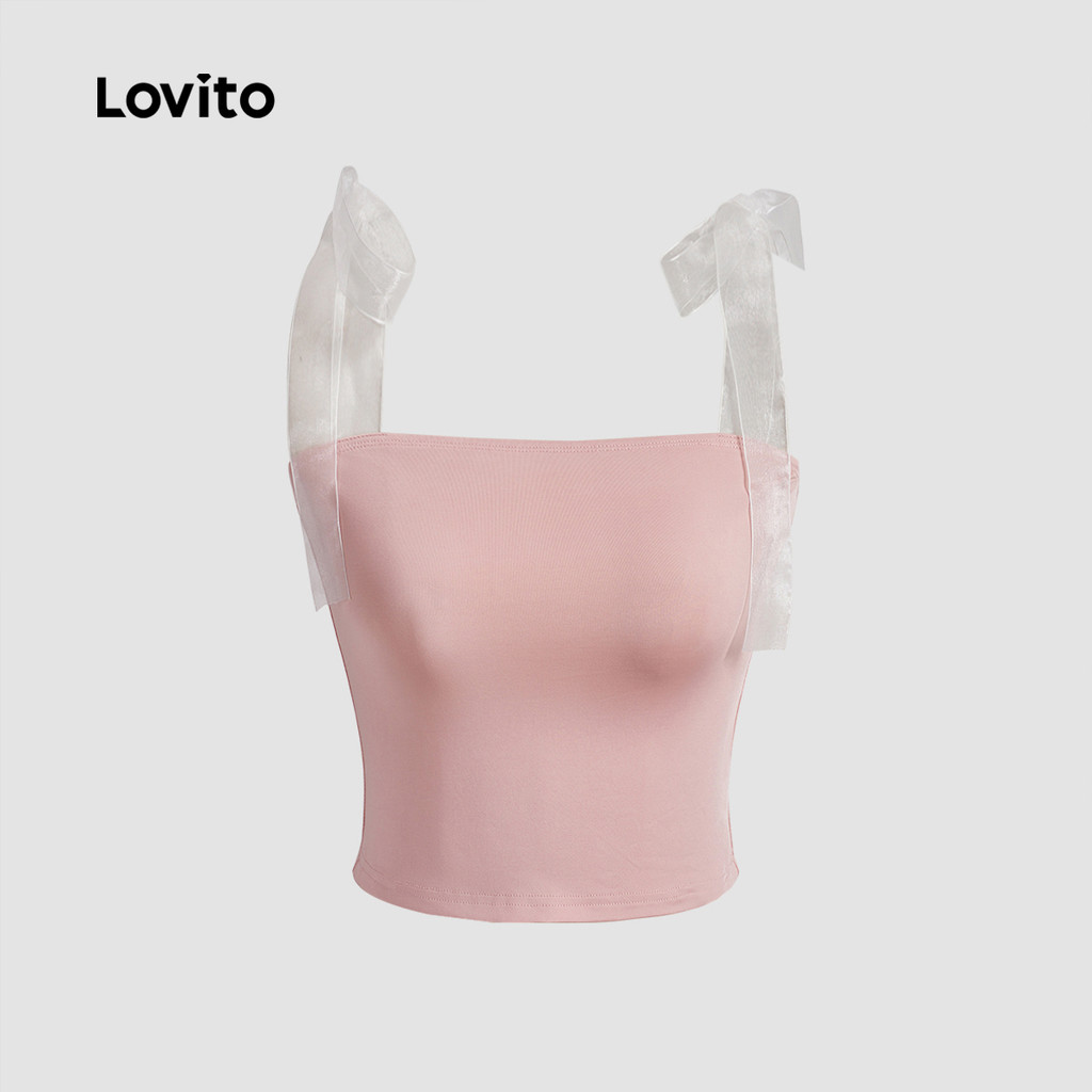 Lovito Women Cute Plain Bow Front Tank Top L120ED102 | Shopee Philippines