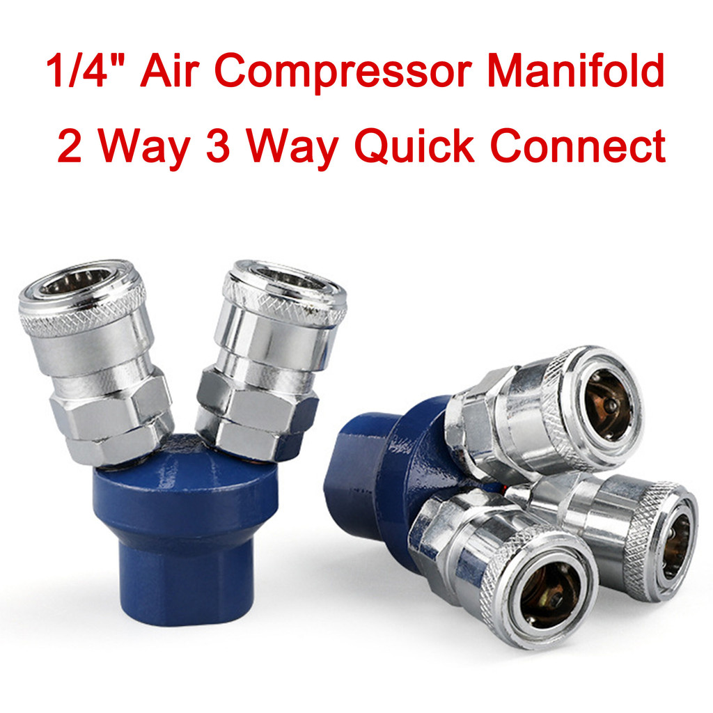 【COD】1/4" Air Compressor Manifold 2 Way Quick Connect Multi Hose ...