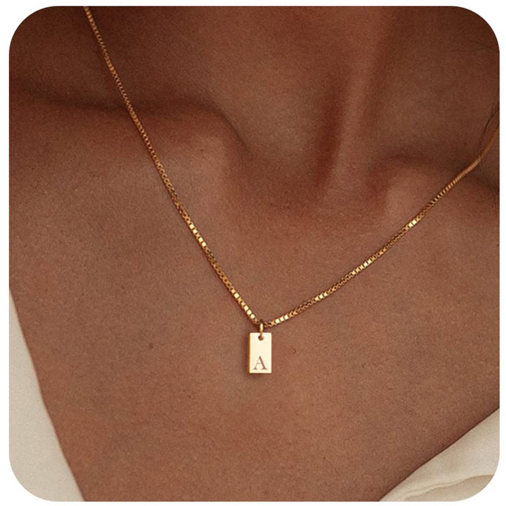 Square Initial Letter Pendant Necklace For Women Gold Plated Box Chain ...