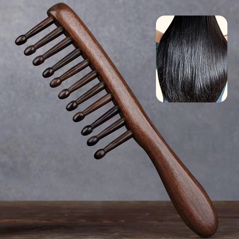 Natural Wooden Comb Meridian Massage Anti-static No-snags Wide Tooth ...