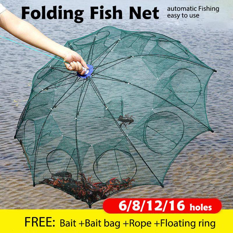 6/8/12/16 Holes Folding Fish Net Umbrella Shrink Fish Shrimp Cage Fish ...