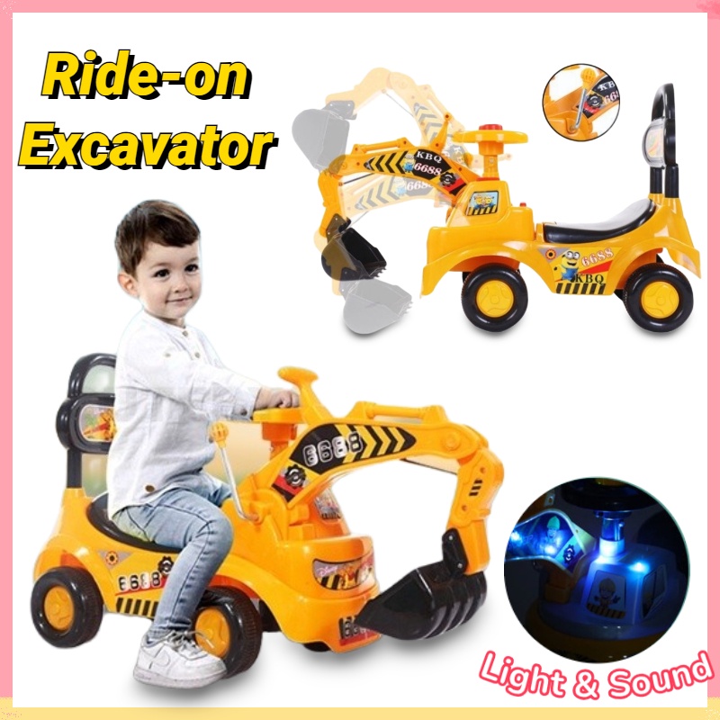 Kids Ride On Excavator Digger Toy with Music Child Electric Four-wheel ...