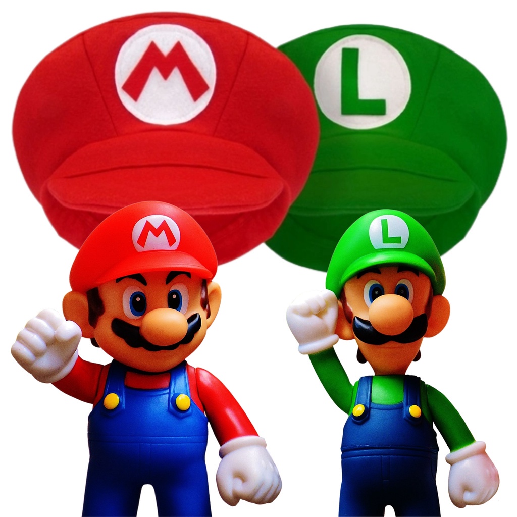 2 Pack Super Mario Bros Mario and Luigi Hats Cap Mustaches Fancy Dress ...