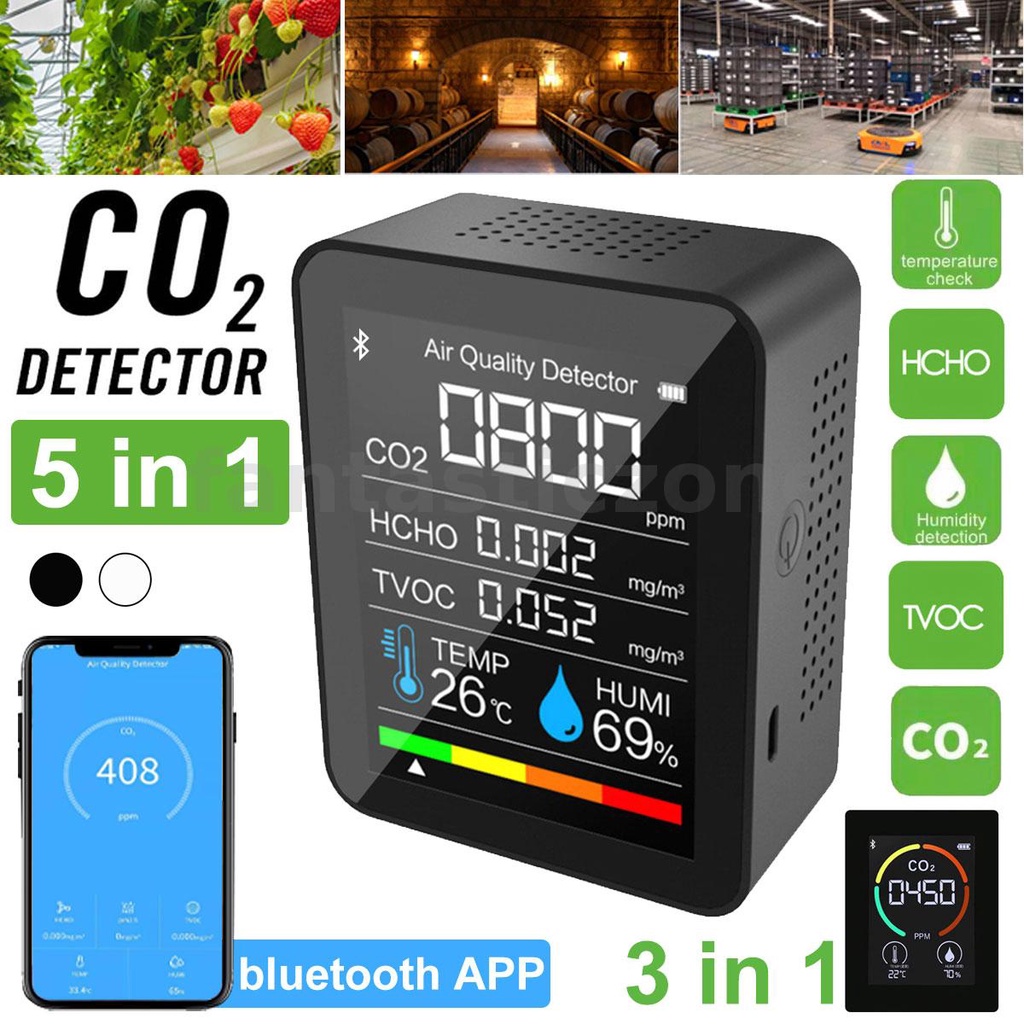 APP bluetooth 5 in1 CO2 Meter Digital Temperature Humidity Sensor ...