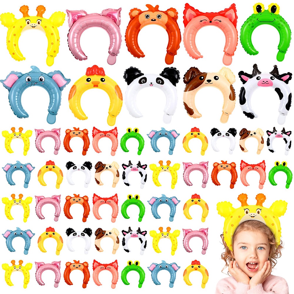 10 Pcs Farm Zoo Animal Inflatable Headbands Wildlife Safari Balloons ...