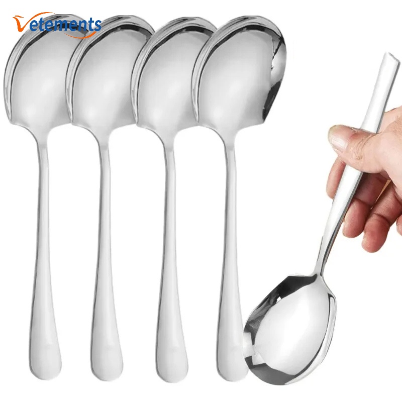 Large Stainless Steel Round Spoon Long Handle Communal Serving Spoon ...
