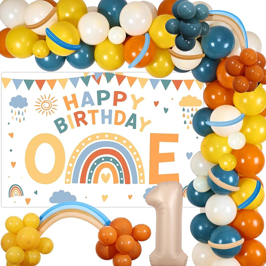 JOLLYBOOM Boho Rainbow 1st Birthday Decorations for Boys Balloon ...