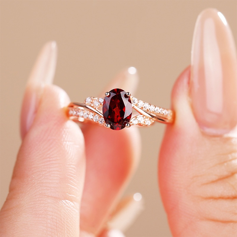 Elegant Simple Women Rose Gold Copper Ruby Red Crystal Zircon Wedding ...
