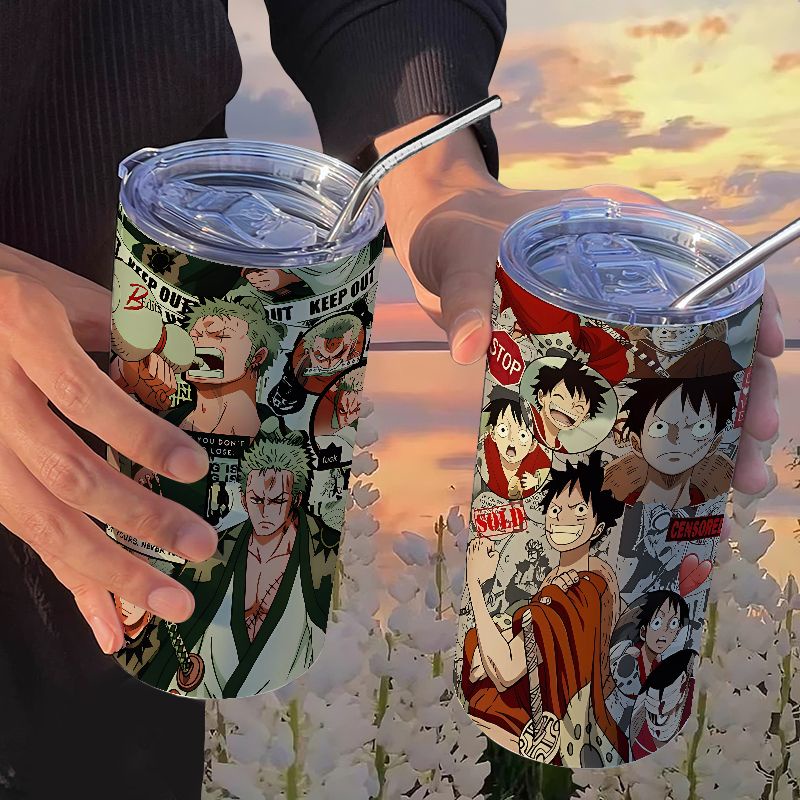 One Piece zoro Luffy thermos cup with straw casual cup coffee cup ...