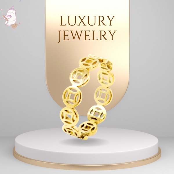 【E.five.】 Gold Titanium Steel Plated Ring Lucky Charm Money Catcher ...