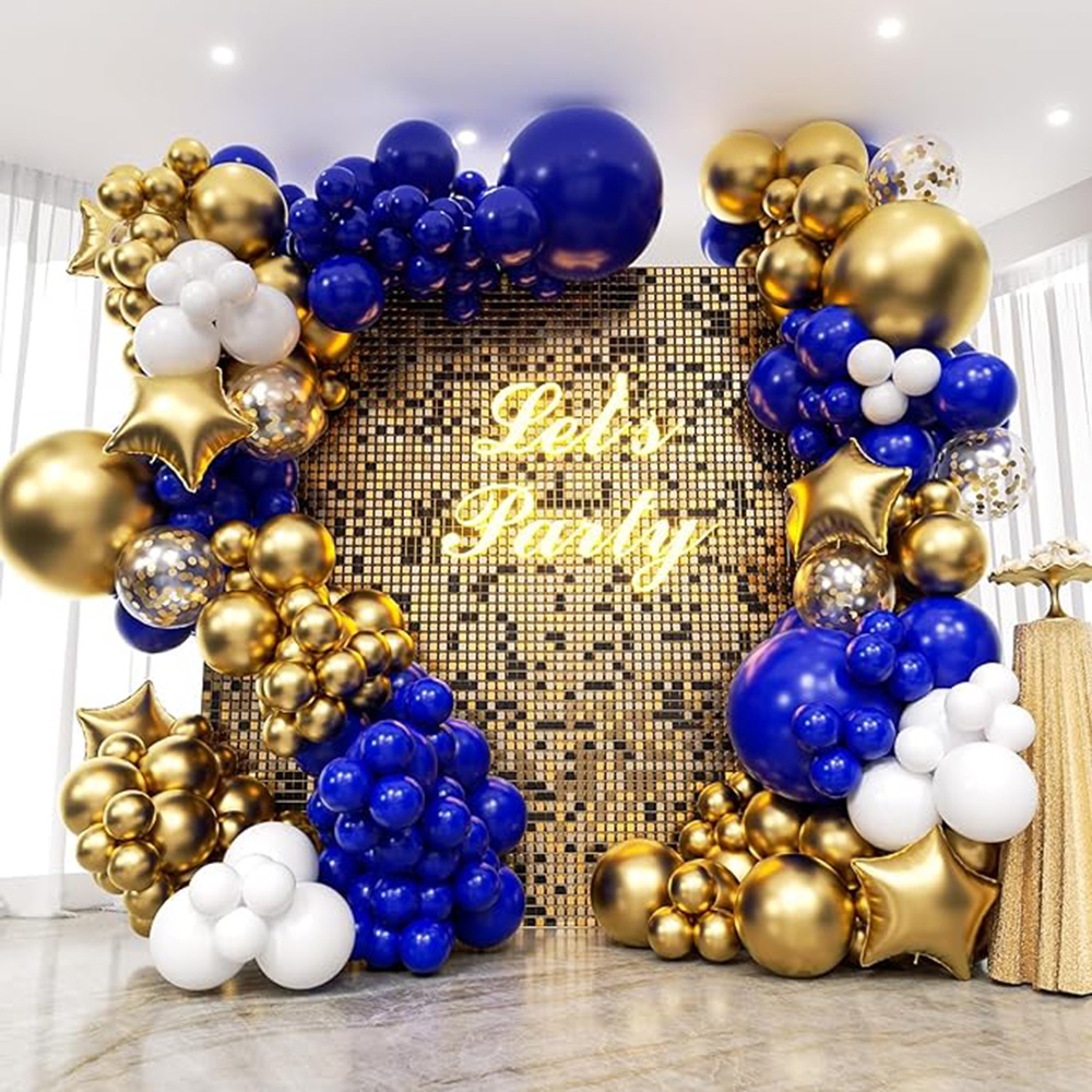 111pcs Royal Blue Ballon Arch White Gold Balloons Garland Kit Gold Star ...