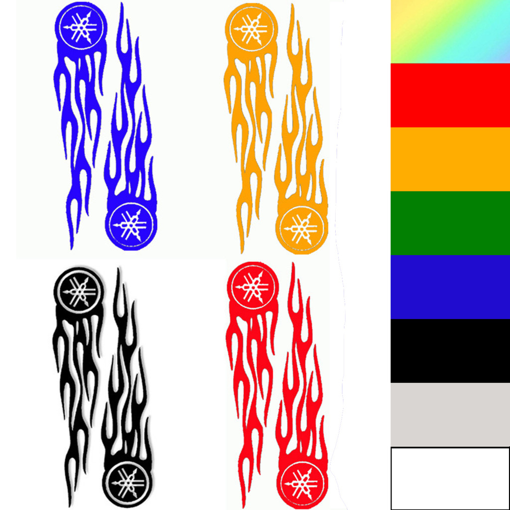 2pcs Yamaha Flame Cartoon Silhouette Reflective Colorful Stickers Eight ...