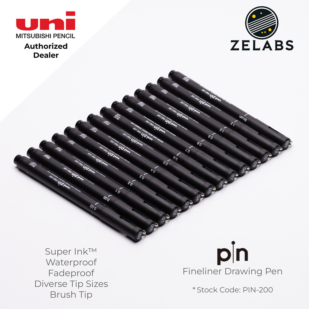Uni Pin Fineliner Drawing Pen (Felt Tip) - PIN-200 - 0.03mm to 1.2mm ...