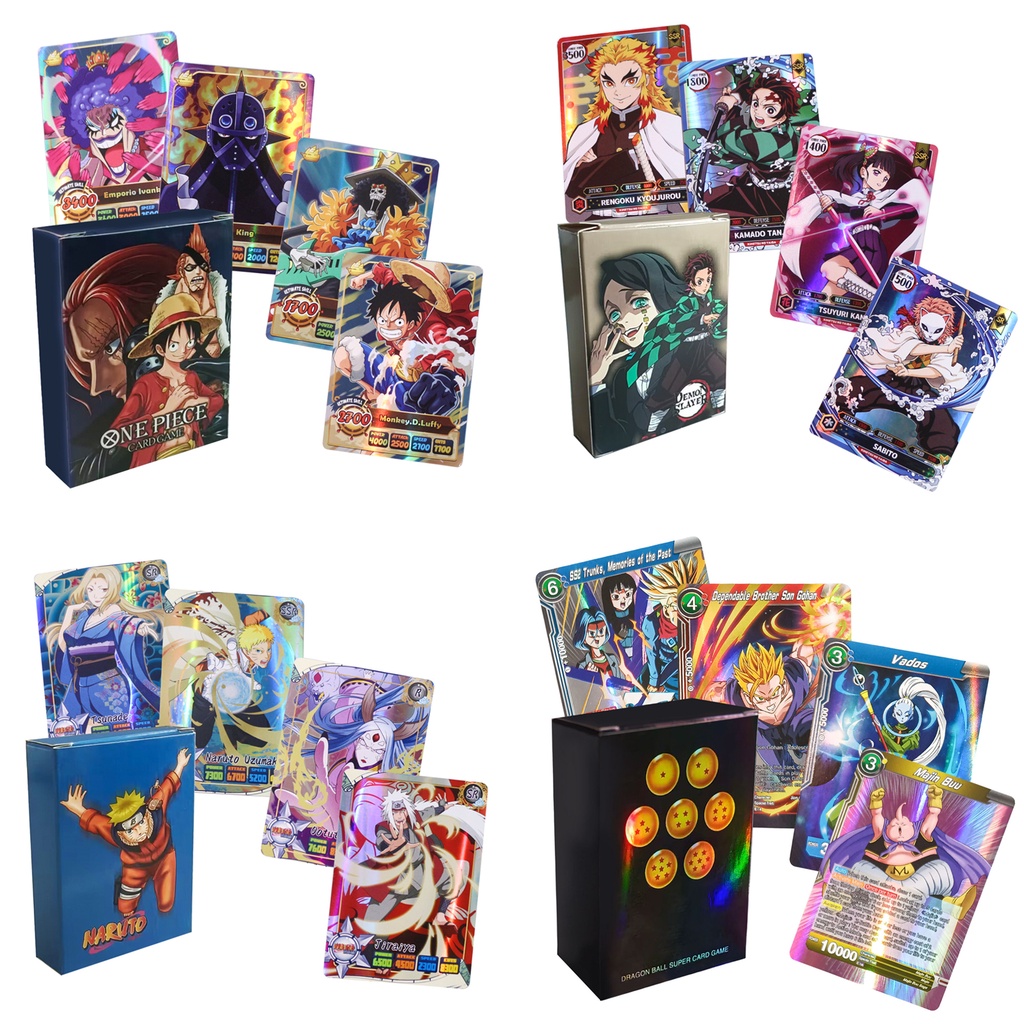 50pcs English Anime Cards Demon Slayer One Piece Naruto Game Cards ...
