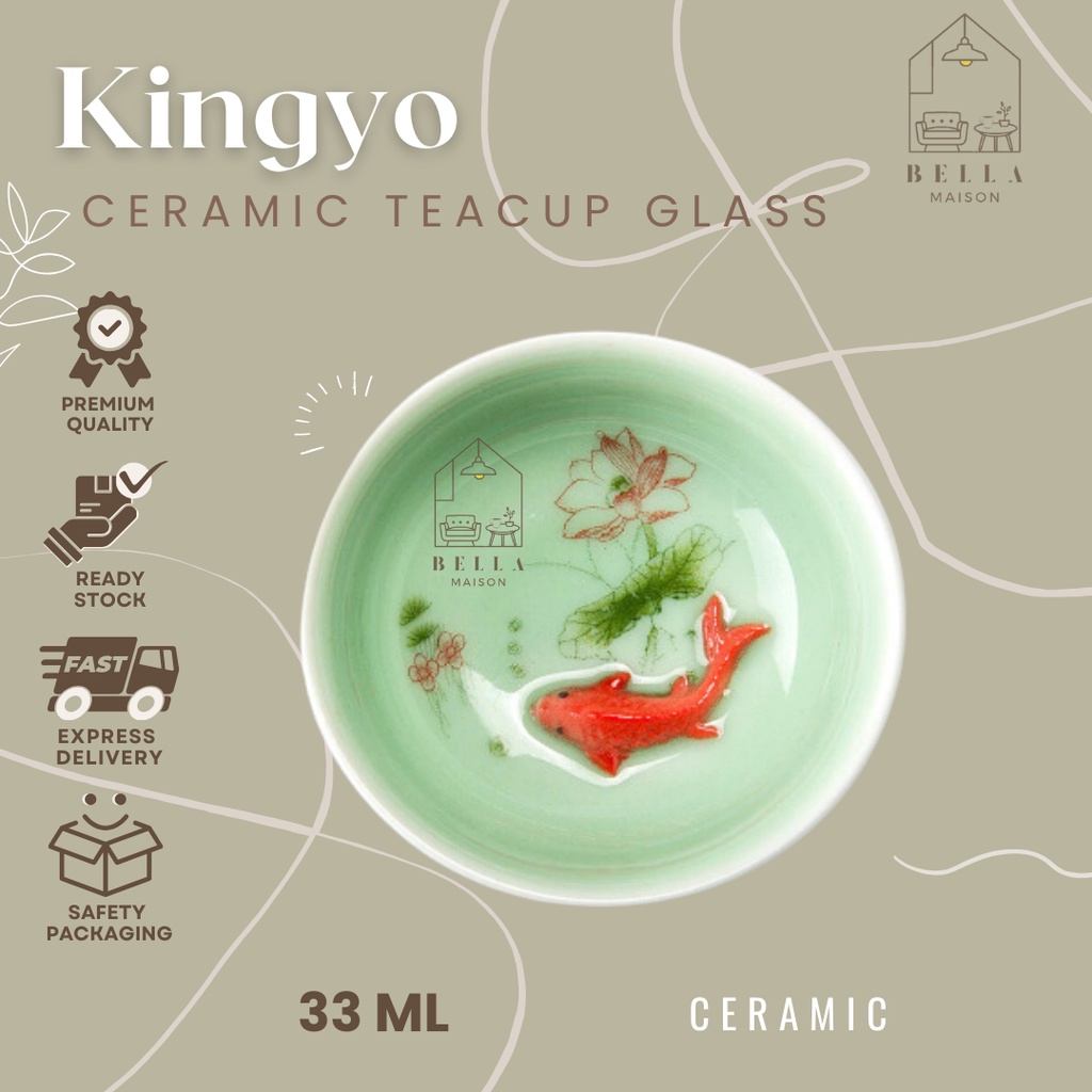 Embossed Chef Fish Motif Ceramic Tea Cup Glass KINGYO Ceramic Teacup ...
