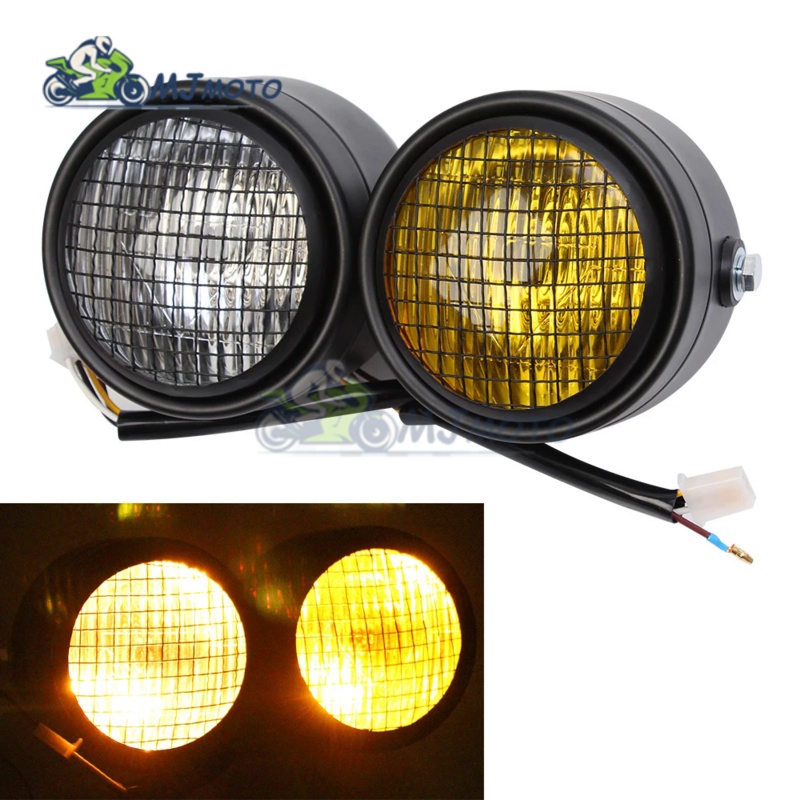 Motorcycle Cafe Racer Dominator Grill Twins Dual Headlight Double ...