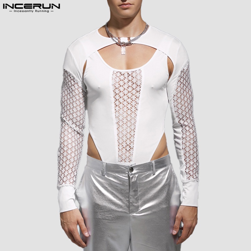 INCERUN Men Fashion Mesh Patchwork Long Sleeve Stitching Color Set ...