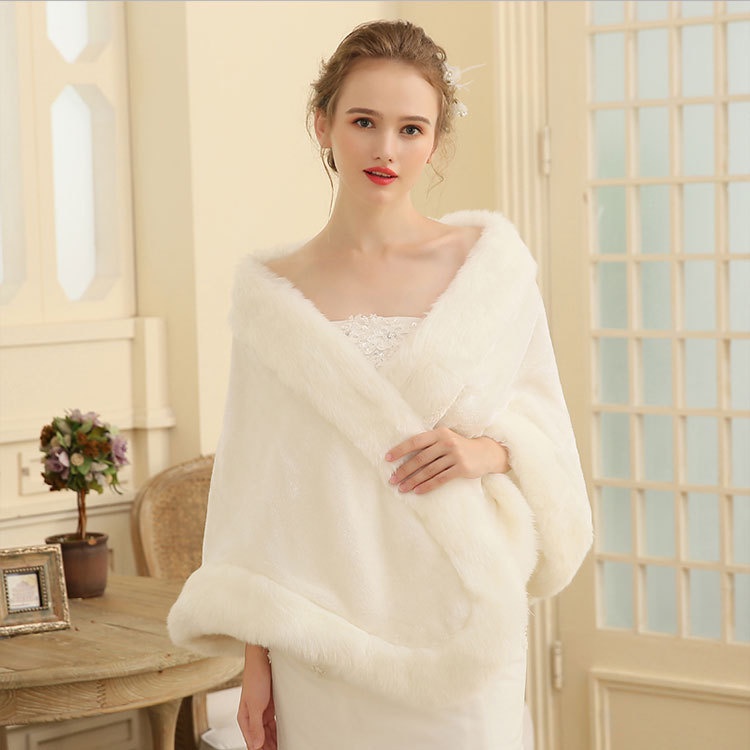 Red/White Wedding Bolero Winter Bridal Shrug Faux Fur Wedding Shawls ...