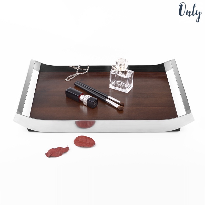 Light Luxury Walnut Tray High-Grade Stainless Steel Storage Storage ...