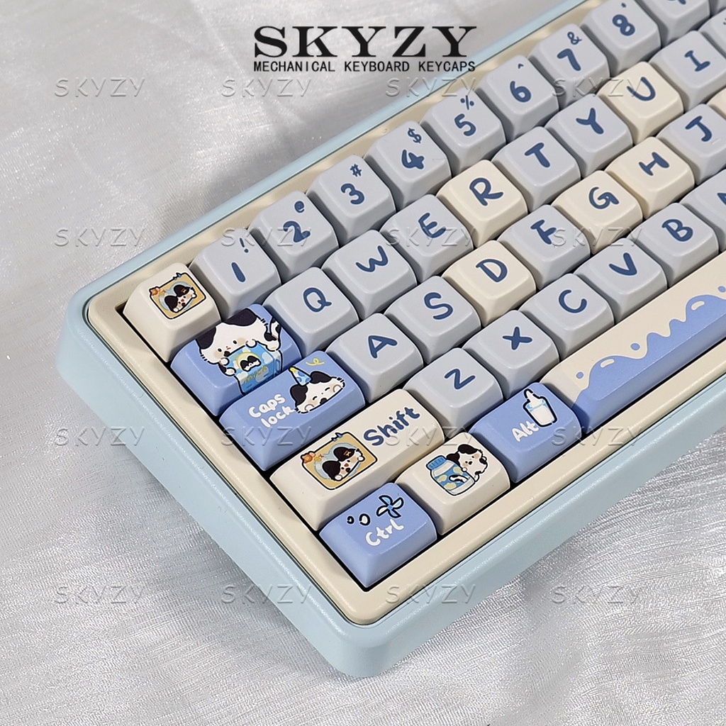 Cow Cat Keycaps MDA Profile Kitten Cute Cartoon PBT Dye Sub Mechanical ...