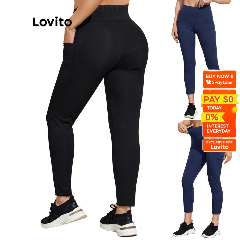 Lovito Plain Pocket Basic Skinny Breathable High Waist Sports Leggings