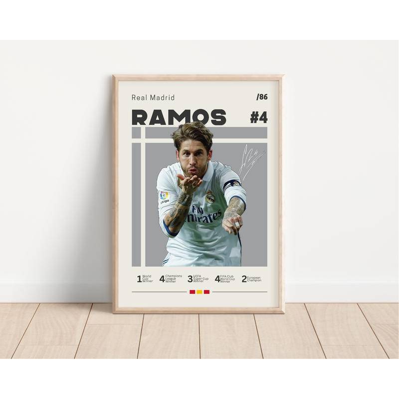Sergio Ramos Poster, Real Madrid, Football canvas Print, Football ...