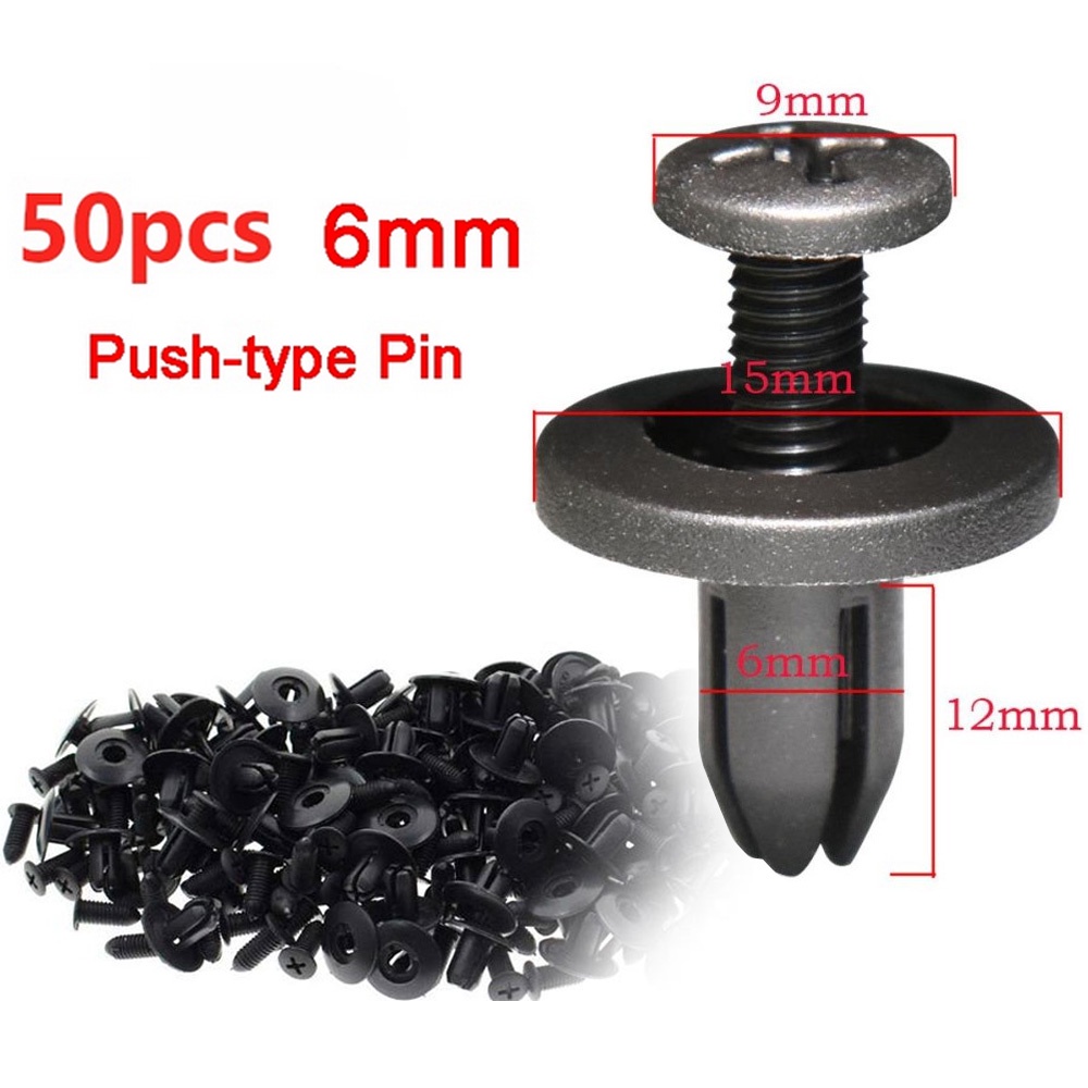 50/100pcs 6mm Car Motor Plastic Fastener Clips Car Body Retainer Rivet ...