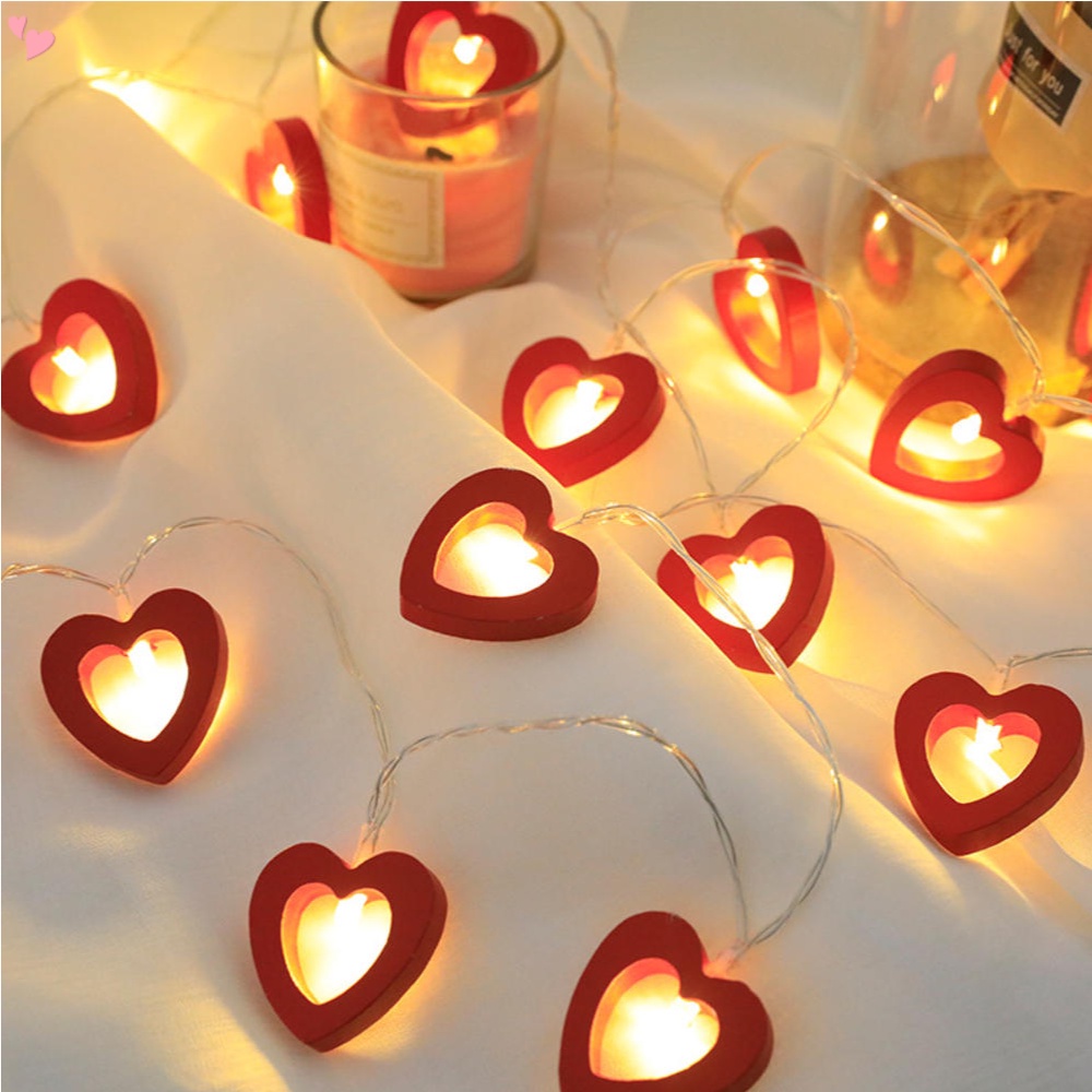10/20 LED Warm Wooden Heart String Lights Fairy Lights Operated ...