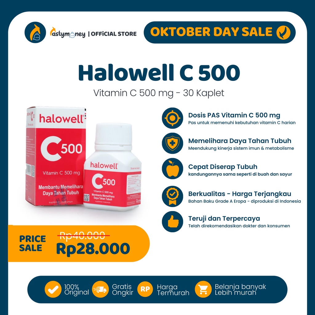 Halowell Vitamin C 500mg - Multivitamin Supplement Maintains Body Power ...