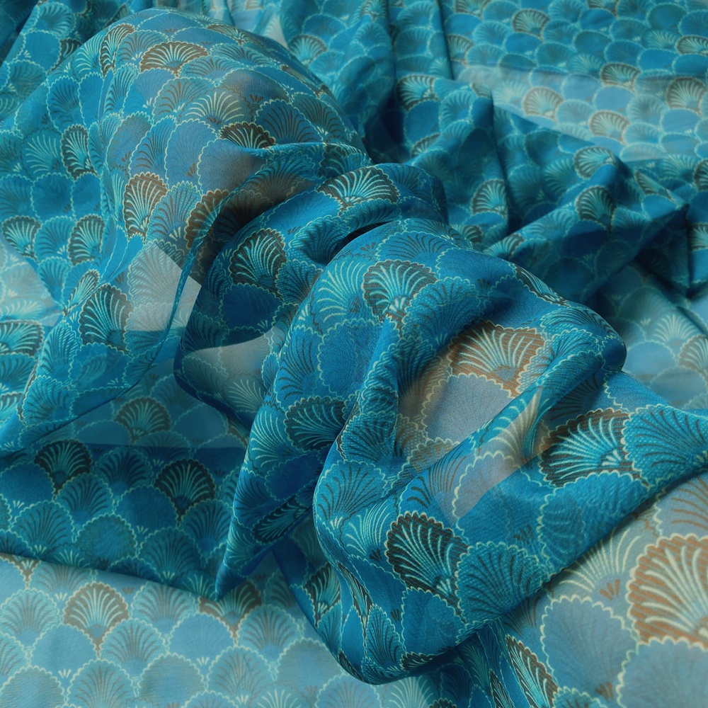 30D Tencel chiffon printed fabric fish scale pattern traditional ethnic ...