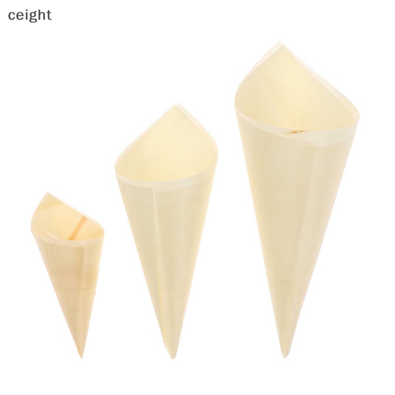 [ceight] 50pcs Disposable Wood Appetizer Cones Ice Cream Cone Cups ...
