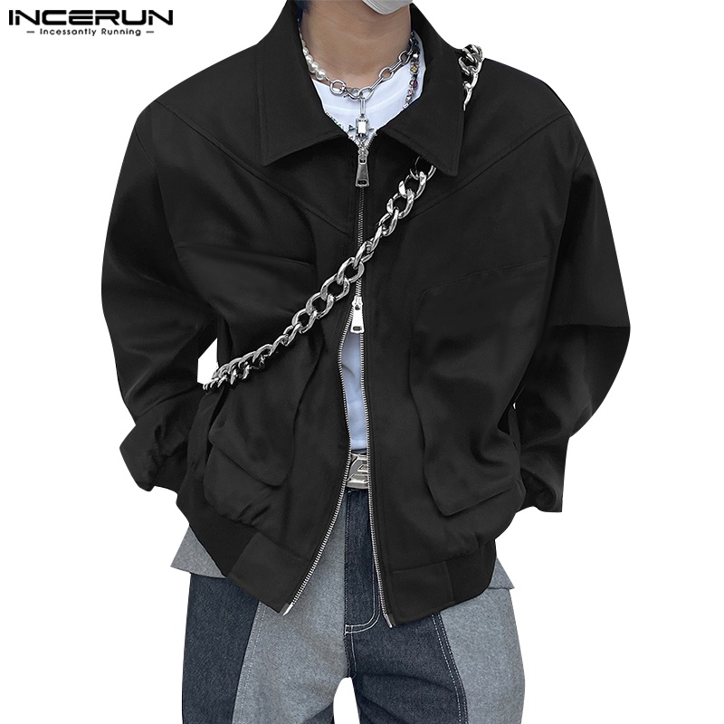 INCERUN Men Korean Fashion Zipper Lapel Casual Long Sleeve Jacket ...