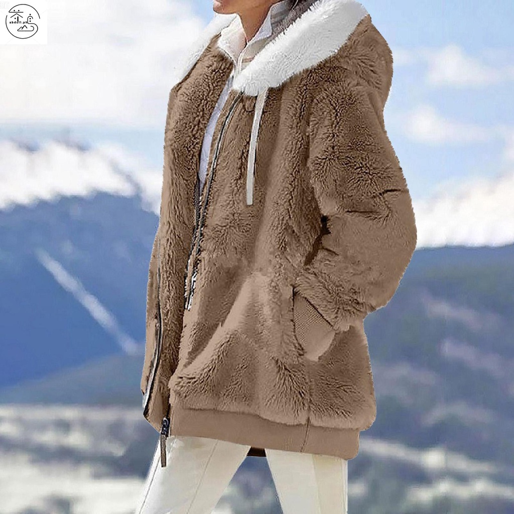 Women's Winter Plush Coat Long Sleeve Warm Fluffy Plush Jacket | Shopee ...
