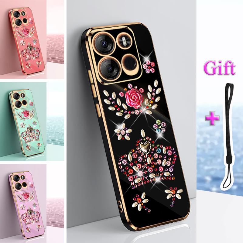 For Infinix Smart 7 HD Phone Case Plating Casing With DIY Diamond ...