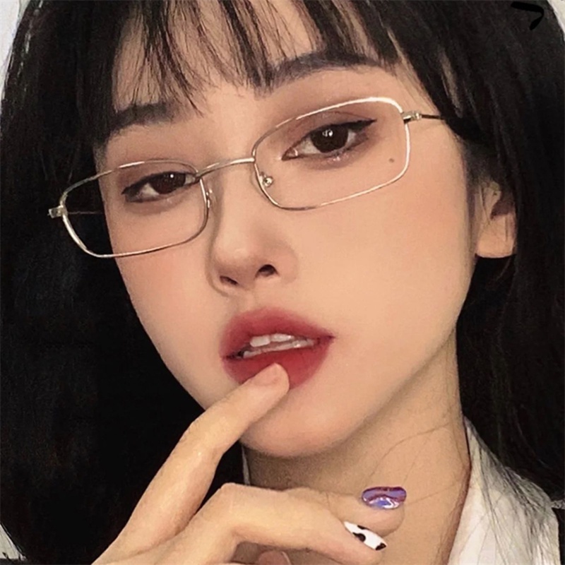 Narrow Rectangle Frame Metal Eyeglasses For Men Women Stylish Aesthetic ...