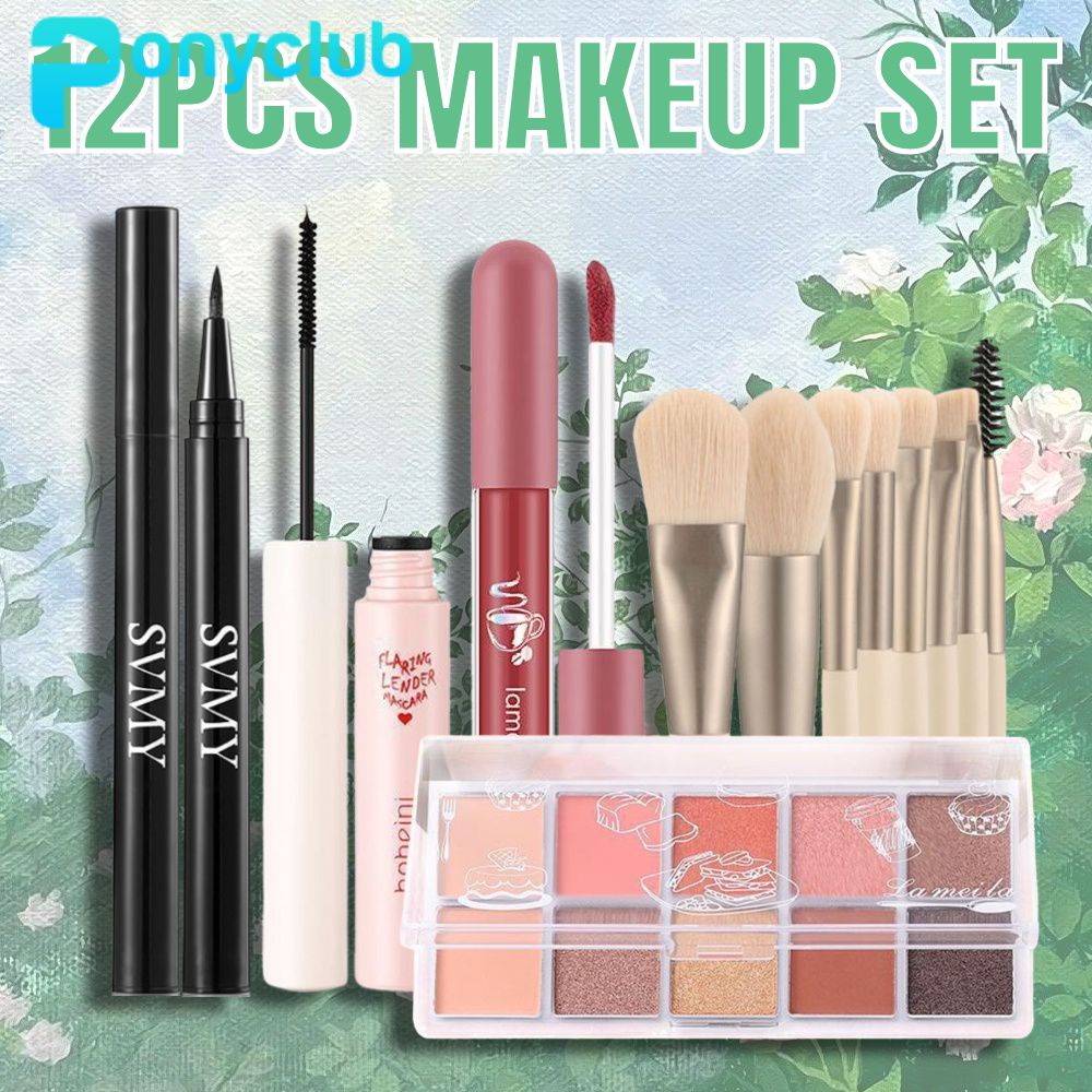 [12PCS] Beauty Makeup Set Black Mascara Black Eyeliner Lipstick 10color ...