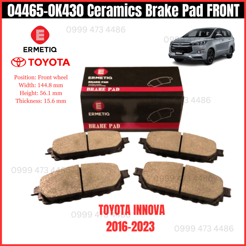 ERMETIQ TOYOTA INNOVA 2016-2023 Ceramics Brake Pad FRONT (04465-0K430) (Brakepad Accessories ...