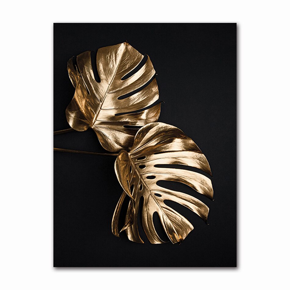 Golden Monstera Quote Poster Metal Leaf Texture Canvas Painting Modern ...