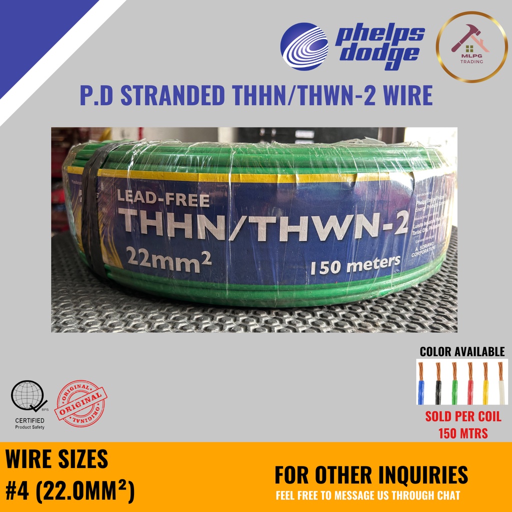 (PER COIL) Phelps Dodge PD THHN/THWN-2 (STRANDED WIRE) #4 (22mm²) (150Meters) | Shopee Philippines