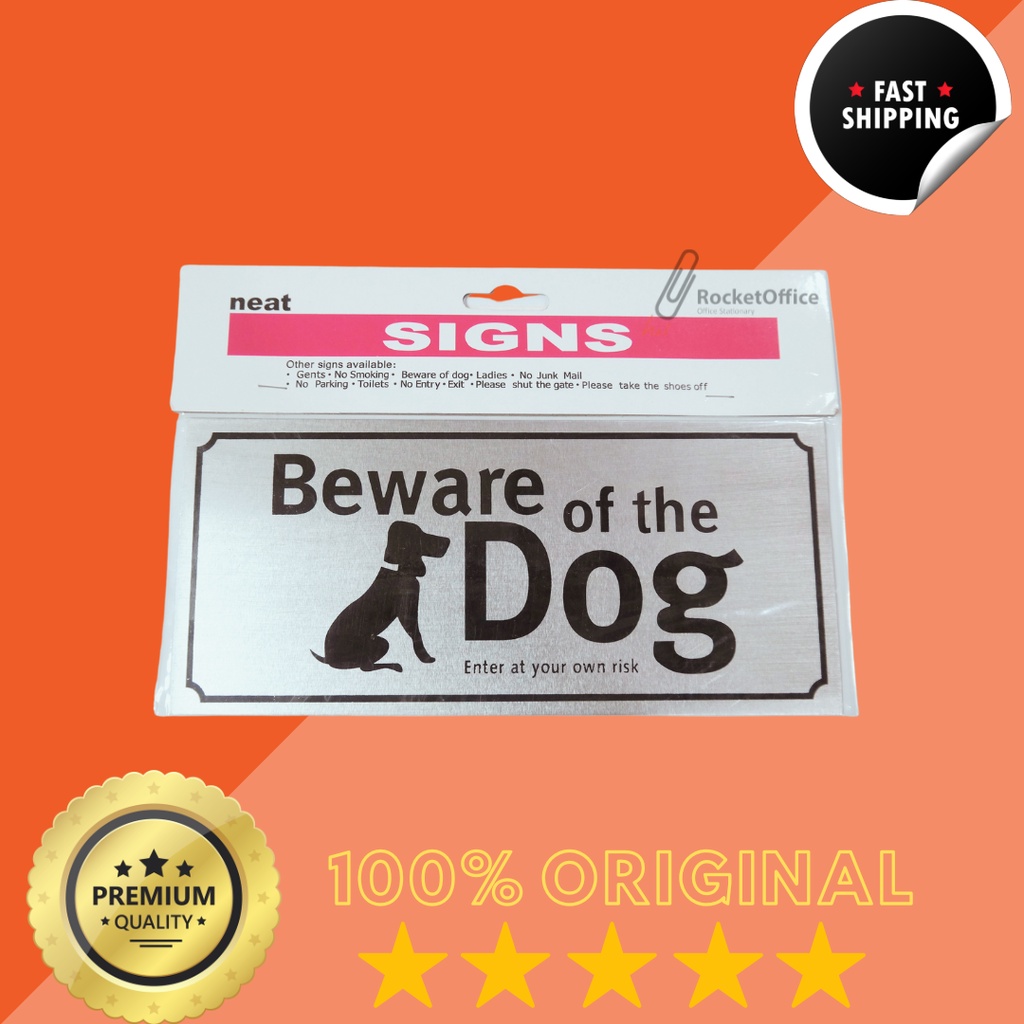 DOG SIGN : BEWARE OF THE DOG - Aluminum Metal Plate w/ Adhesive Sticker ...