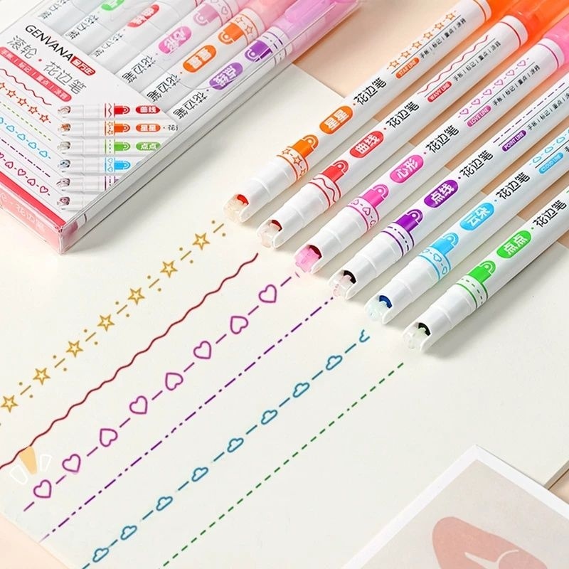 6pcs/set Linear Curve Highlighter Color Pen Roller Tip Curve Liner ...