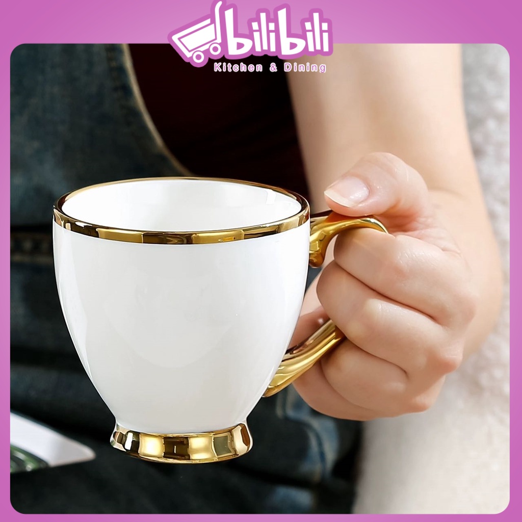 Bilibili Nordic Ceramic Gold Rim Mug Light Luxury Coffee Water Tea Mug ...