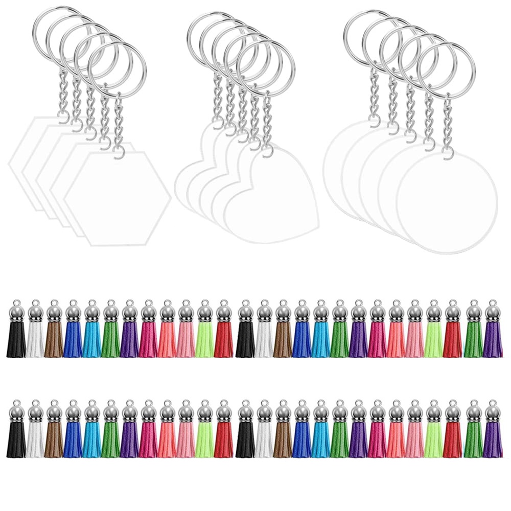 25Pcs Acrylic Blank Keychains Hexagon Rectangle Circle Heart Shape Star ...
