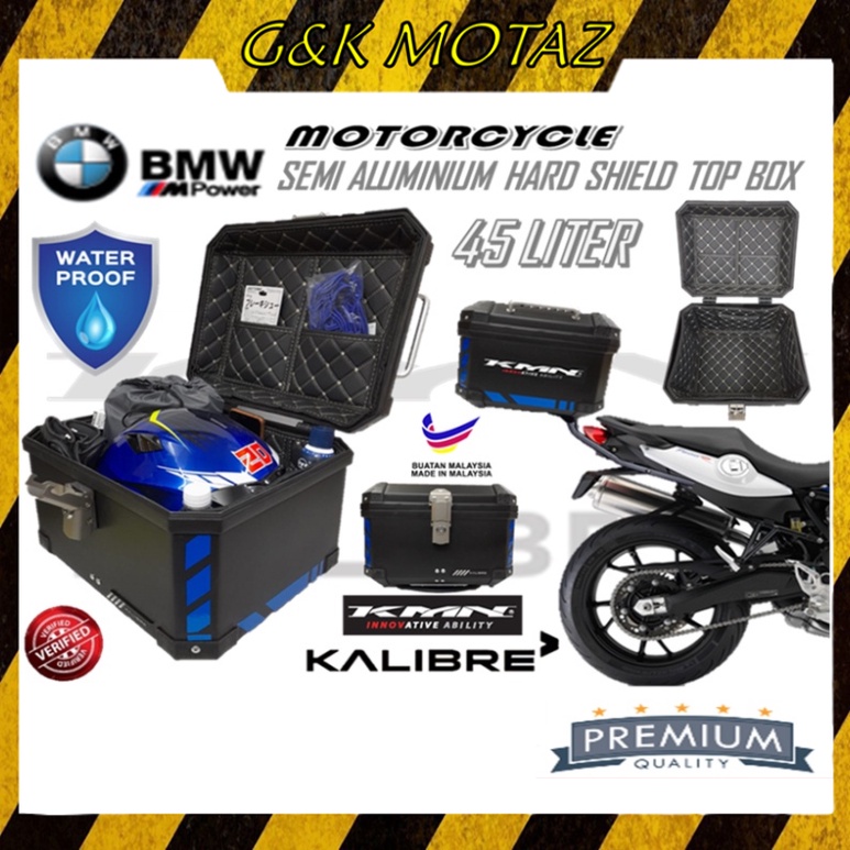 BMW SEMI ALUMINIUM WATERPPROOF TOP BOX 45LITER MOTORCYCLE HARD SHIELD ...