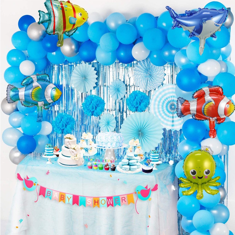 Sea Animal Theme Balloons Set Fish Octopus Shark Foil star Balloon Blue ...
