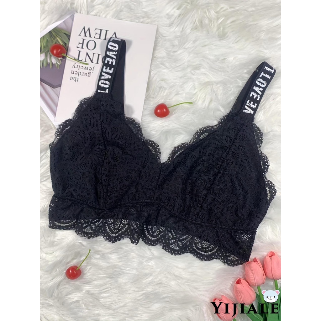 YJ-Plus Size Elegant Bra, Women's Plus Floral Lace Letter Tape Scallop ...
