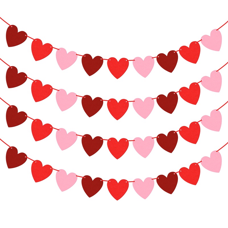 Felt Heart Valentines Garland for Valentines Day Decor - Pack of 40, No ...
