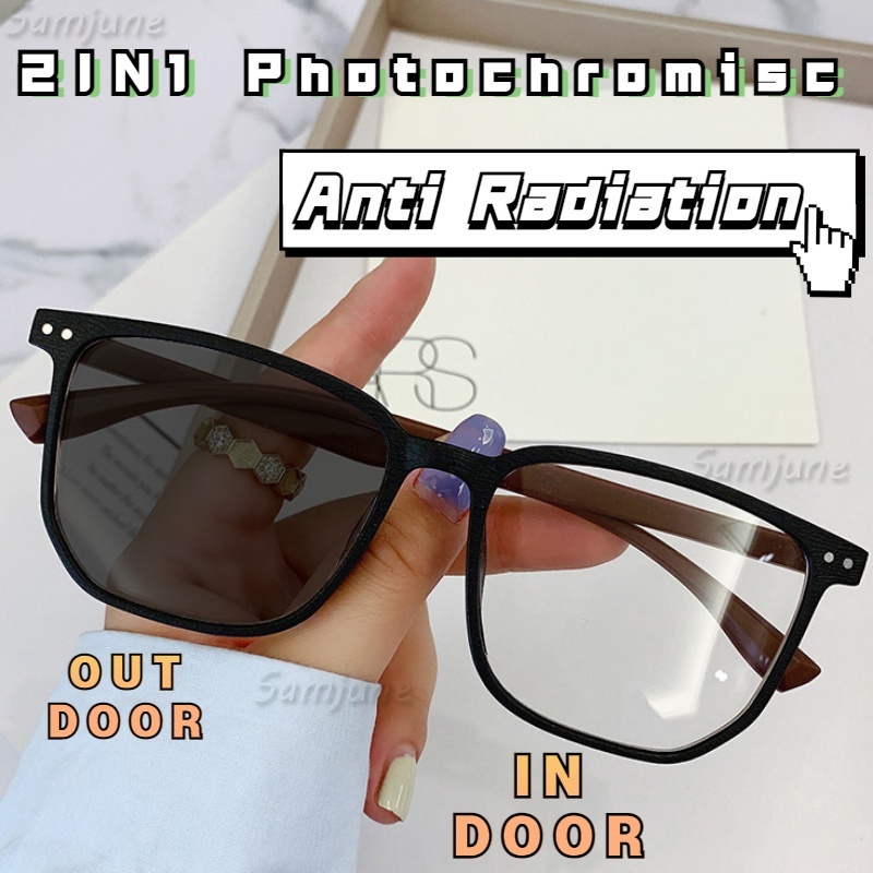 Anti-Blue Photochromic Anti Radiation Glasses Retro rectangle Eyeglass ...